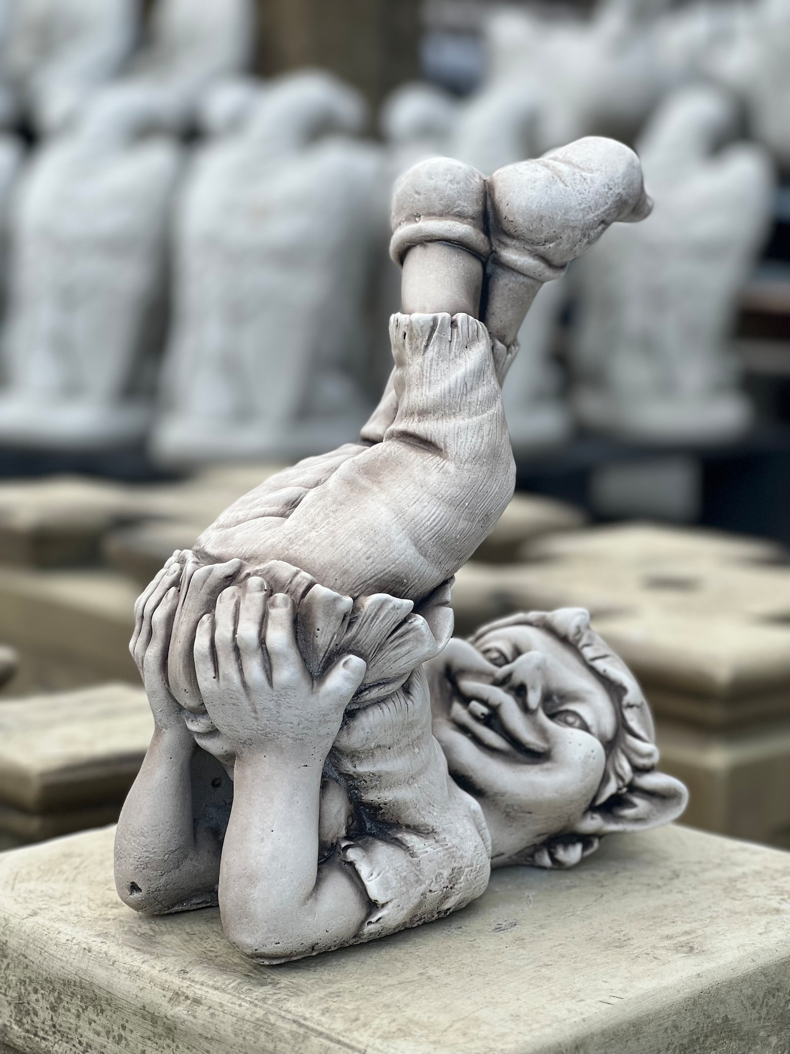 Concrete Playful Gnome Statue Funny Outdoor Troll Figurine Stone ...