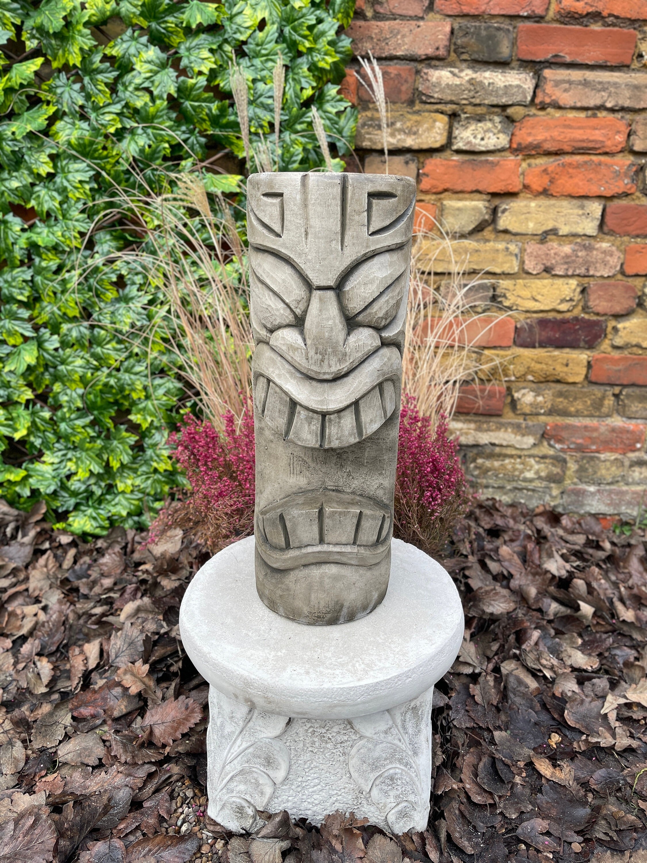 Stone Tiki Totem Decor Outdoor Head Figurine Concrete Totem Pole Statue ...