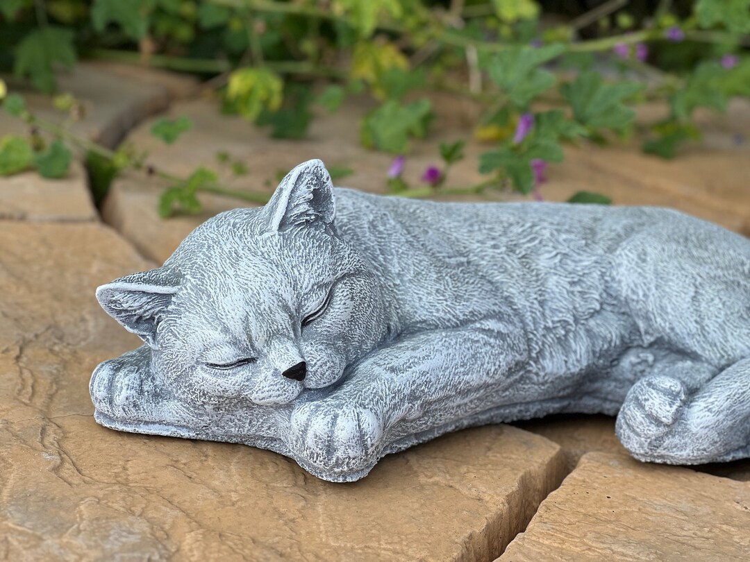 Stone Lying Cat Sculpture Concrete Sleeping Cat Statue Outdoor Kitten ...