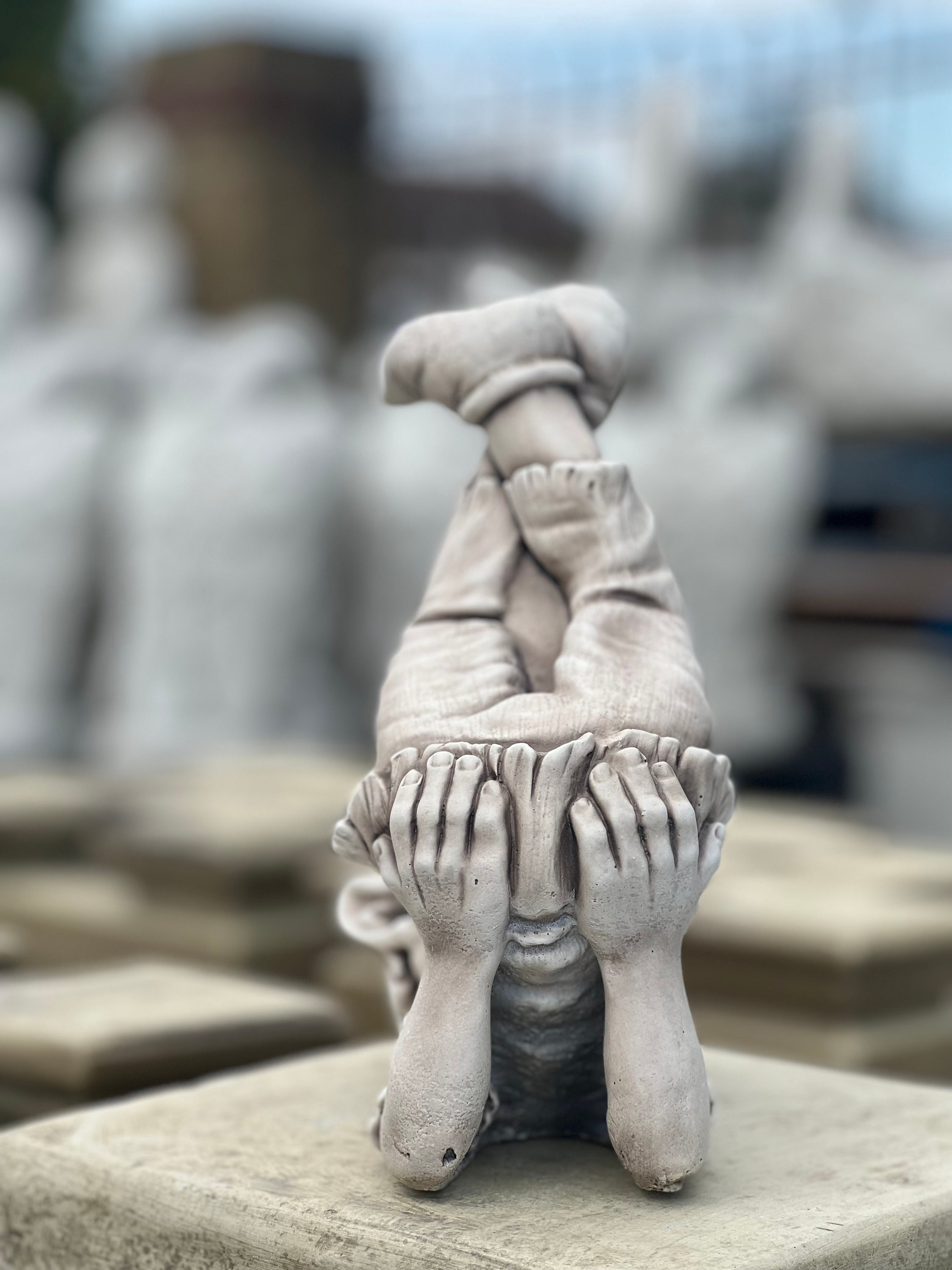 Concrete Playful Gnome Statue Funny Outdoor Troll Figurine Stone ...