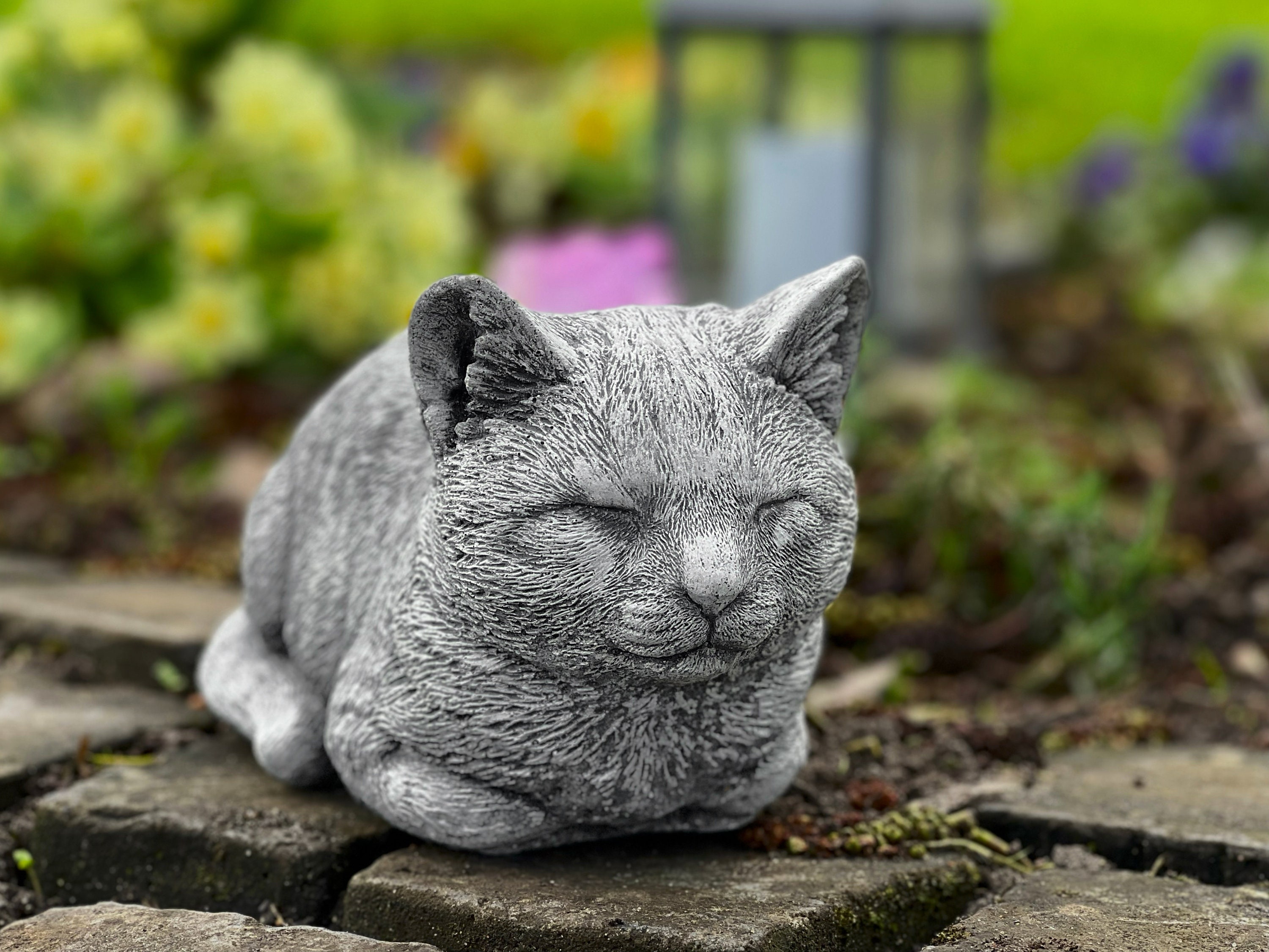 Stone Sleeping Cat Statue Concrete Cat Figurine Outdoor Cat - Etsy UK