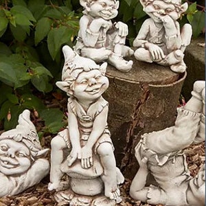 Concrete Playful Gnome Statue Funny Outdoor Troll Figurine Stone ...