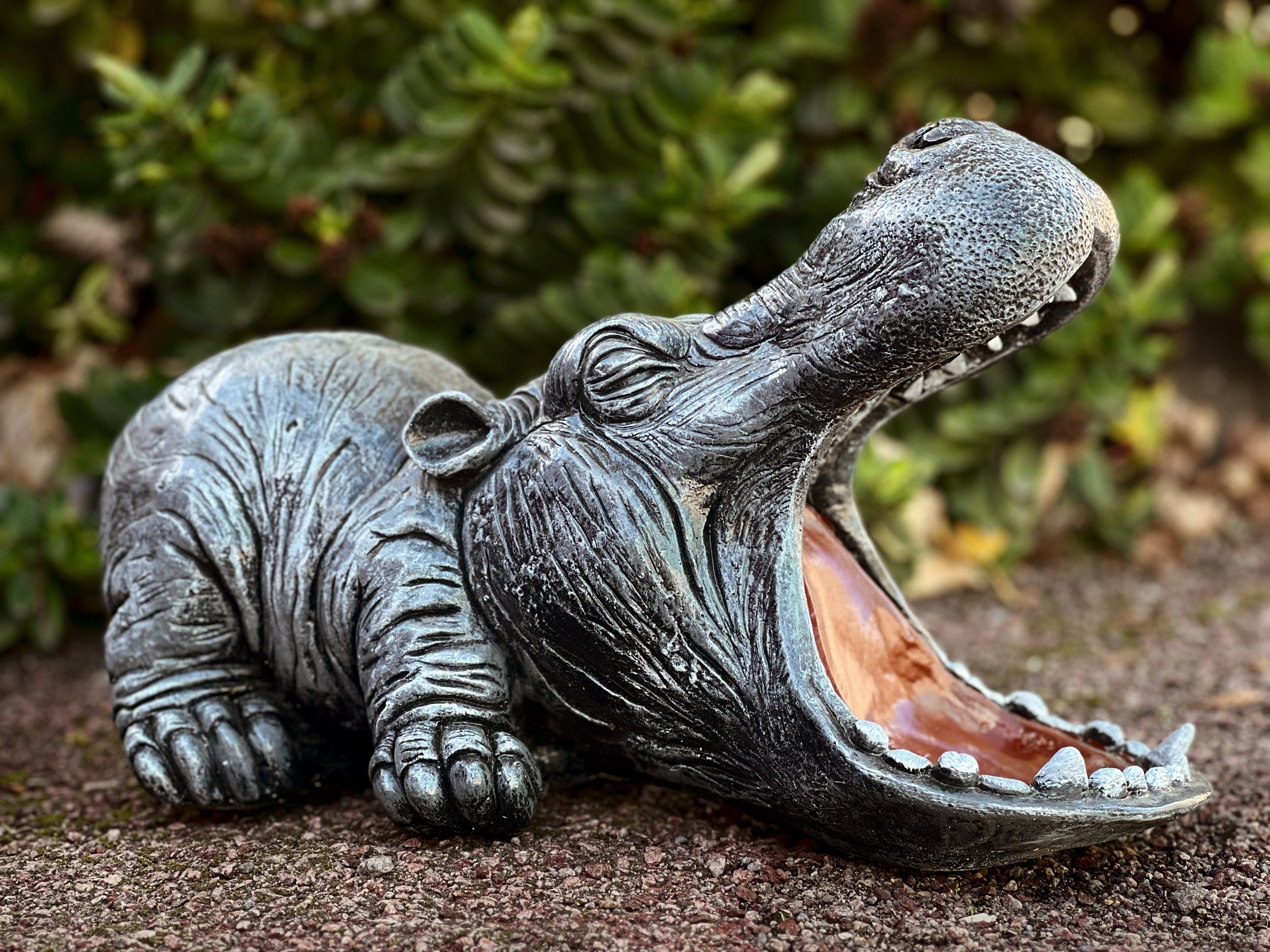 Concrete Hippo Statue Outdoor Plant Pot Garden Decor Ornament - Etsy