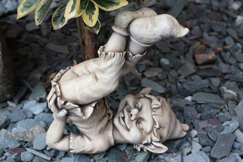 Concrete Playful Gnome Statue Funny Outdoor Troll Figurine Stone ...