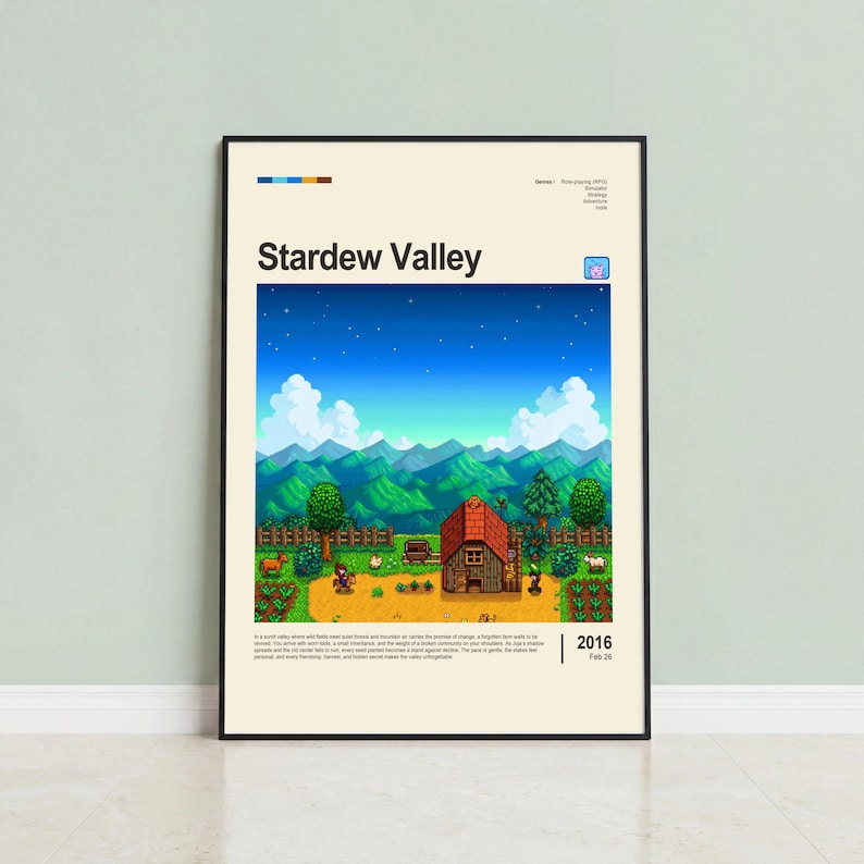 Stardew Valley Poster, Pixel Art Farm Retro Wall Art, Gaming Room Decor ...