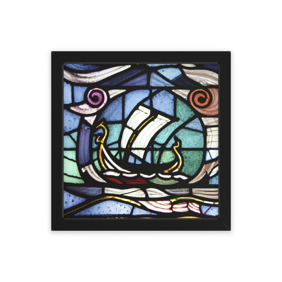 Framed Viking Longship Poster: Stained Glass Style Norse Art - Etsy