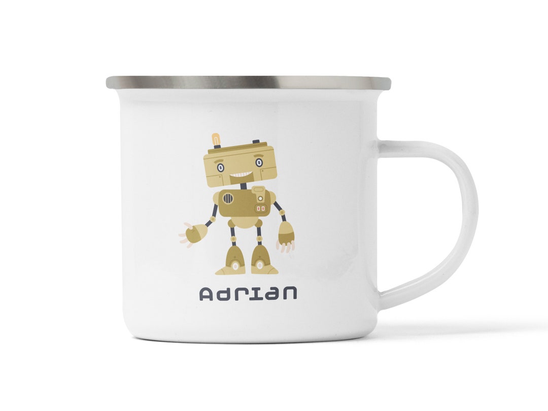 Personalized Robot Enamel Mug for Kids, Also Melanin Shatterproof ...