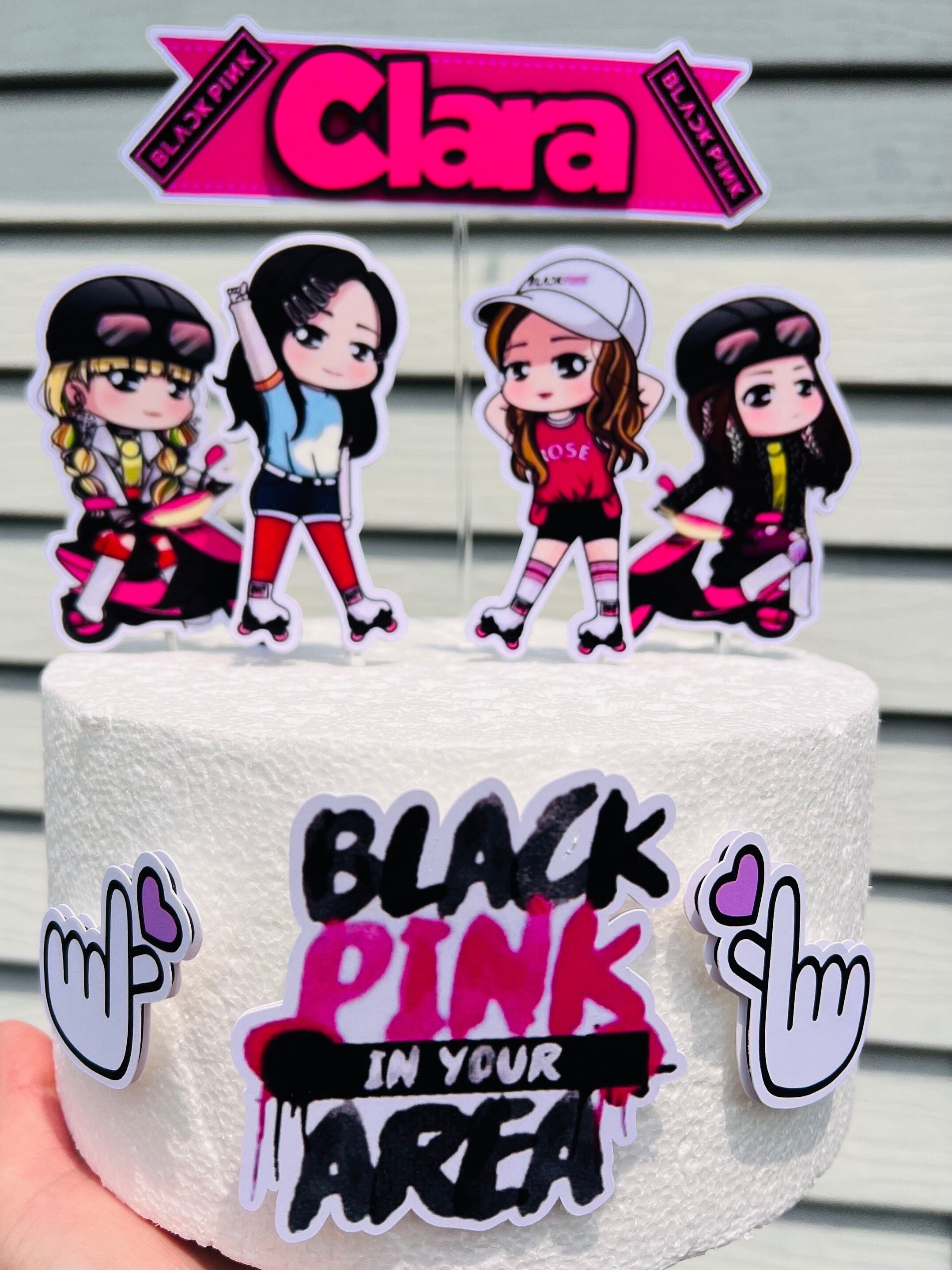 Pink And Black Birthday Cake Cartoon