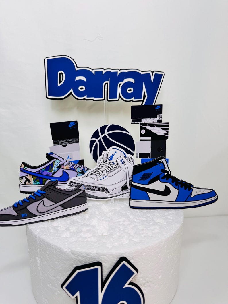 Inspired Blue Sneaker Personalized Cake Topper, Custom Cake Topper ...