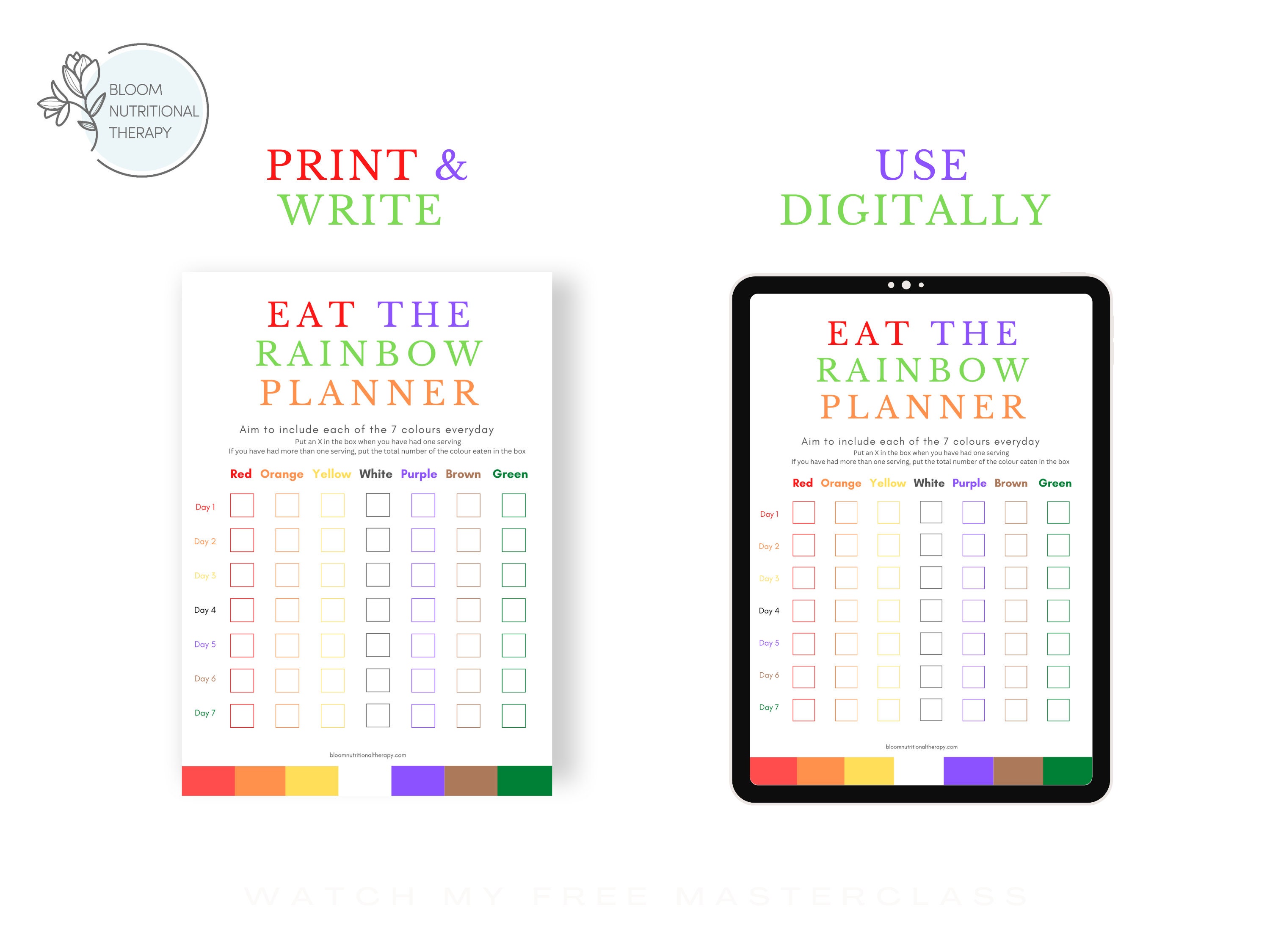 Weekly Meal Planner Printable / Eat the Rainbow Checklist & Meal Plan ...