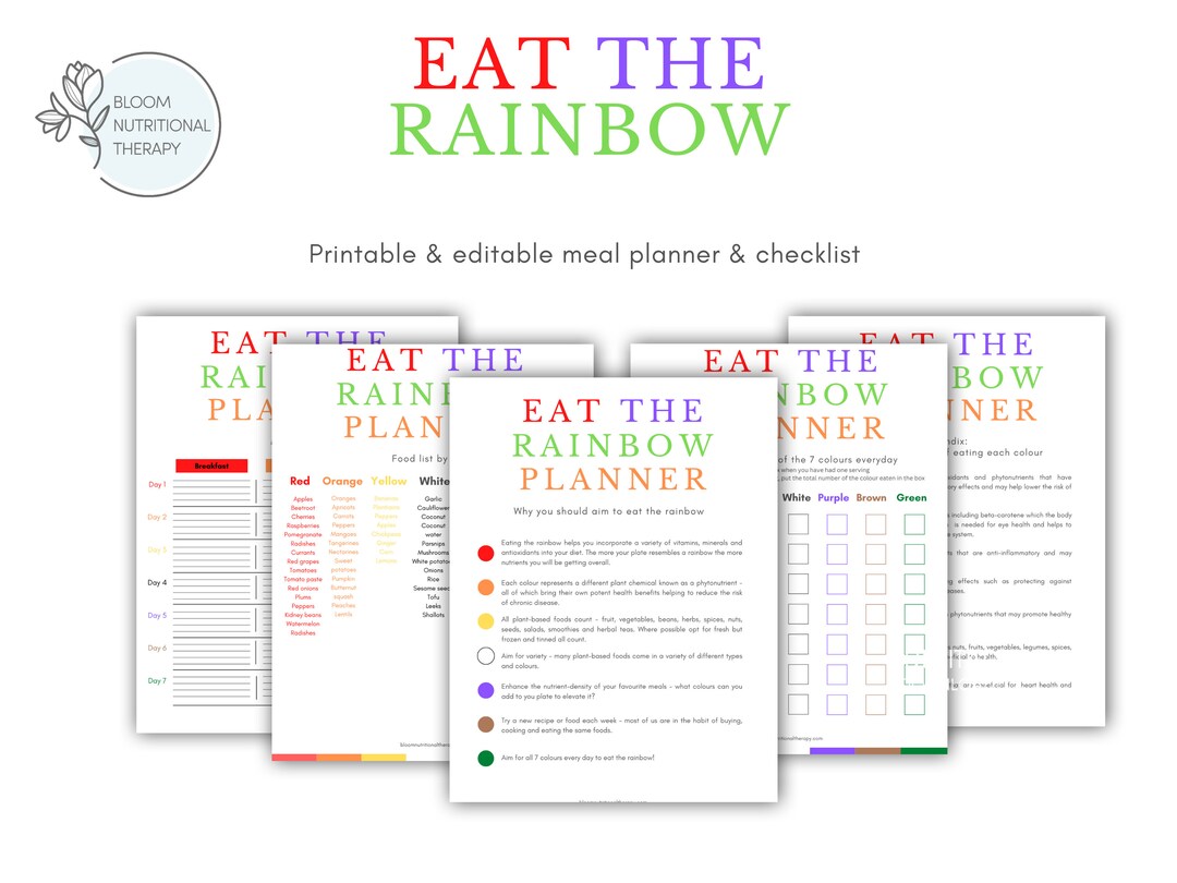 Weekly Meal Planner Printable / Eat the Rainbow Checklist & Meal Plan ...