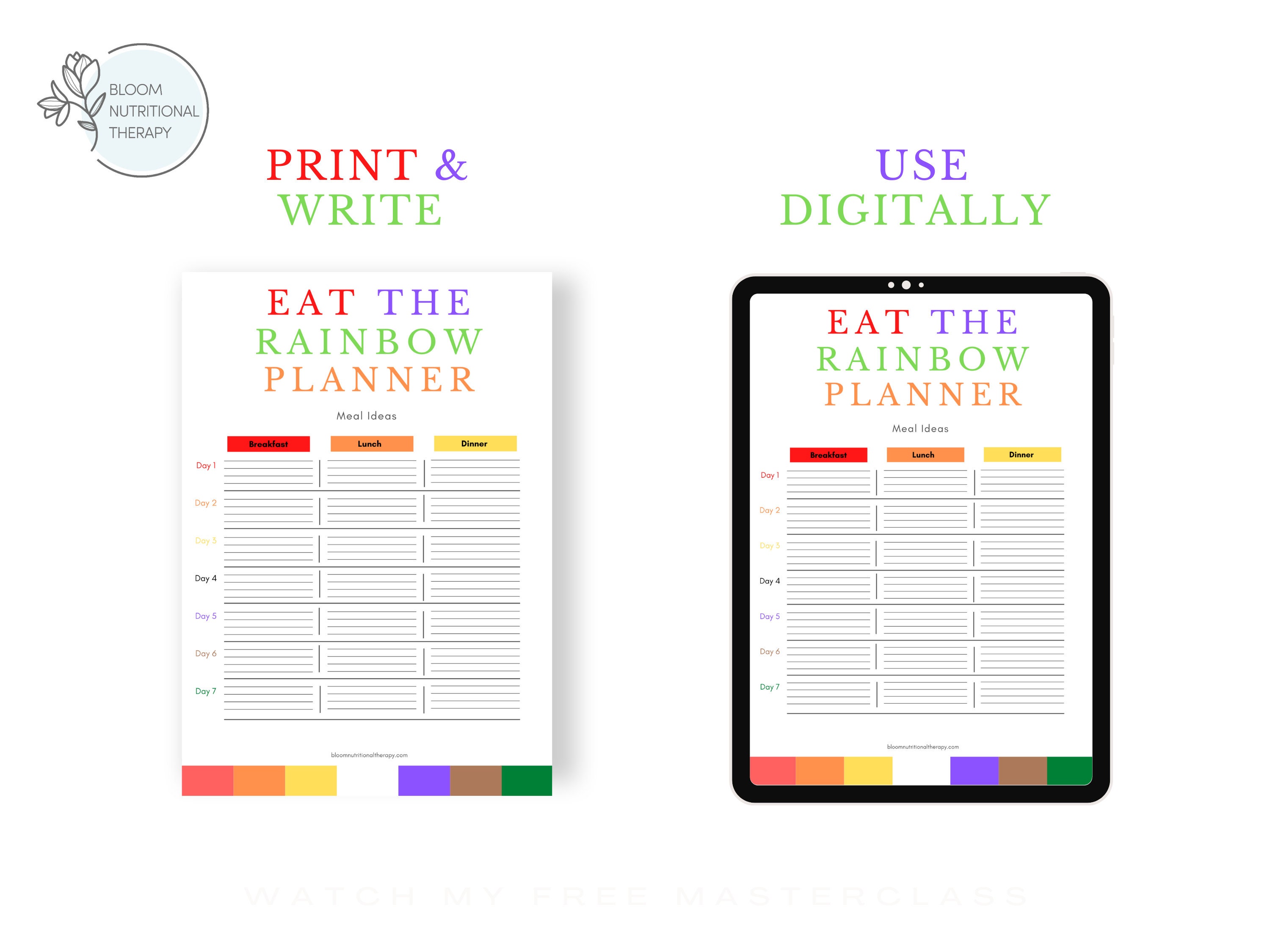 Weekly Meal Planner Printable / Eat the Rainbow Checklist & Meal Plan ...