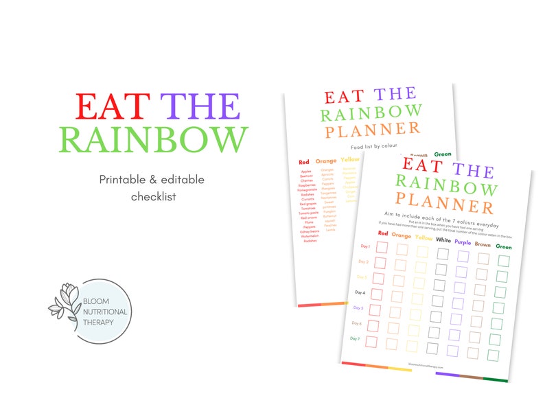 Weekly Meal Planner Printable / Eat the Rainbow Checklist & Meal Plan ...