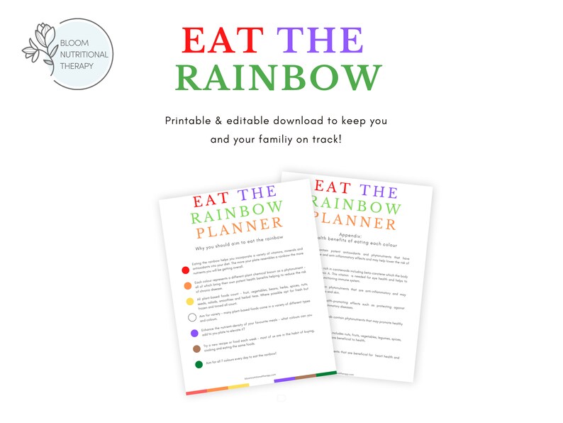 Weekly Meal Planner Printable / Eat the Rainbow Checklist & Meal Plan ...