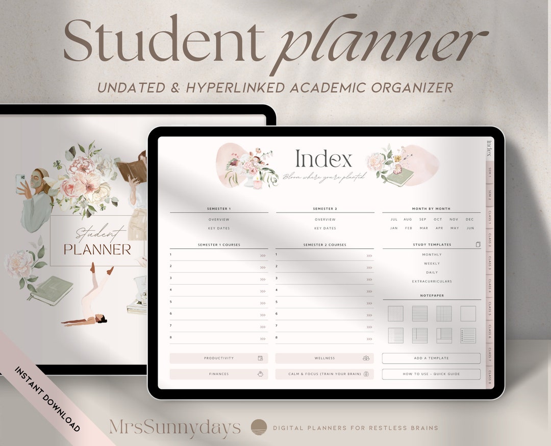 Student Planner Digital Study Planner for iPad Undated - Etsy