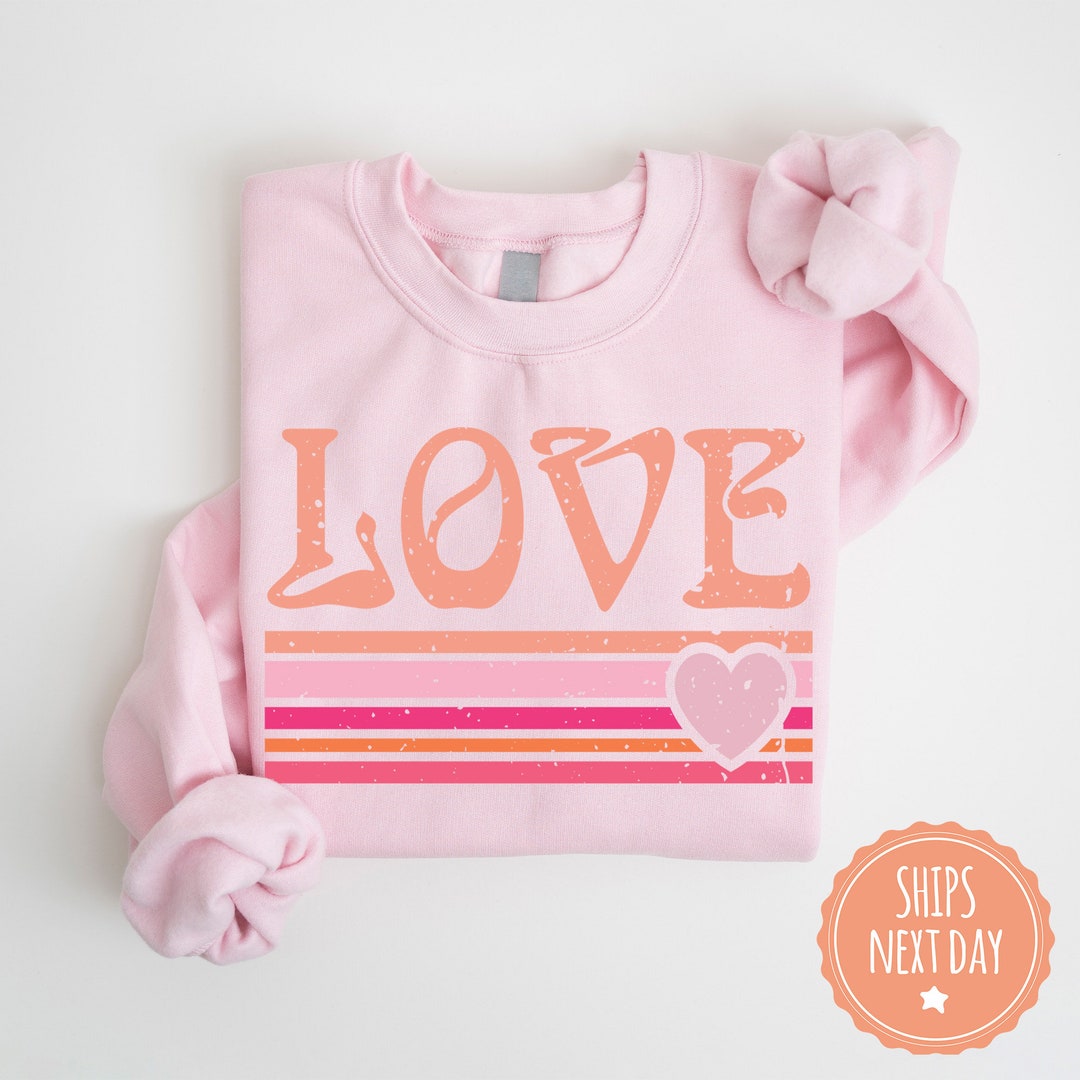 Retro Love Sweatshirt for Women Valentines Day Hoodie Heart Crewneck ...
