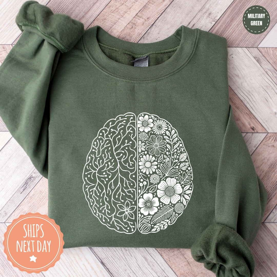 Floral Brain Anatomy Sweatshirt - Mental Health Hoodie - Brain Flowers ...
