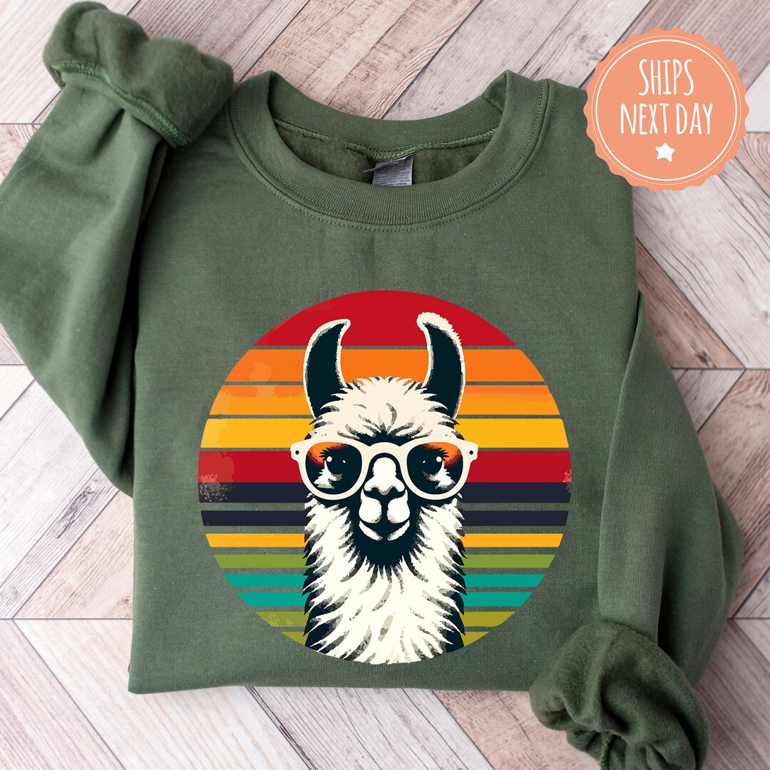 Vintage Retro Llama Sweatshirt - 80's Style Alpaca Hoodie - Funny ...