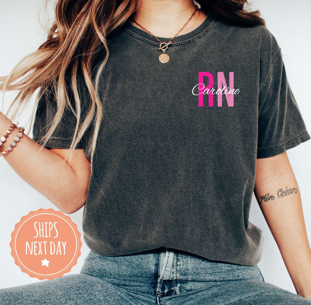 Custom RN Shirt Left Chest Script Personalized Nurse Name Tshirt ...