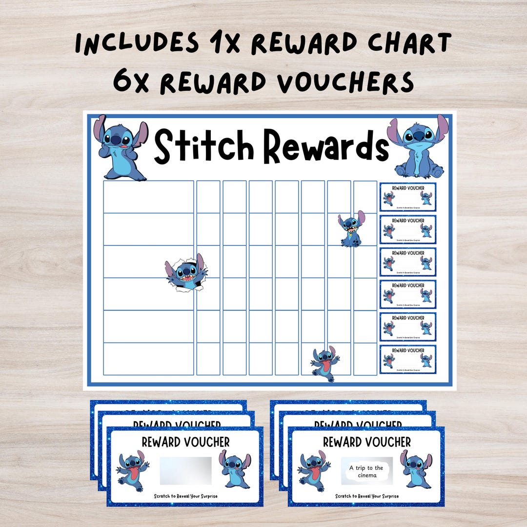 Stitch Reward Chart With Scratch Reward Vouchers, Reward Good Behavior ...