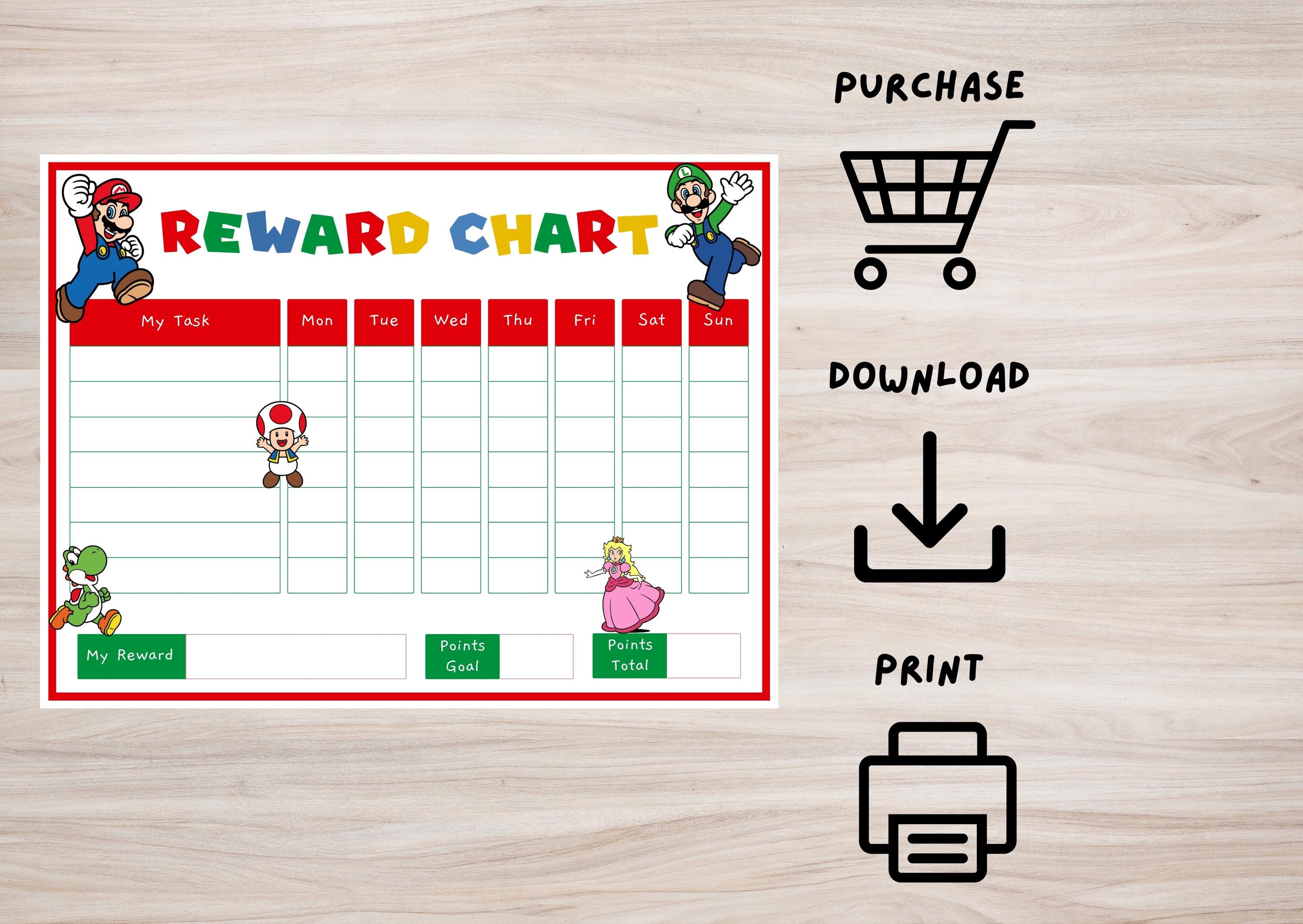 Mario Reward Chart, Chore Chart, Behaviour Chart, Digital Download ...