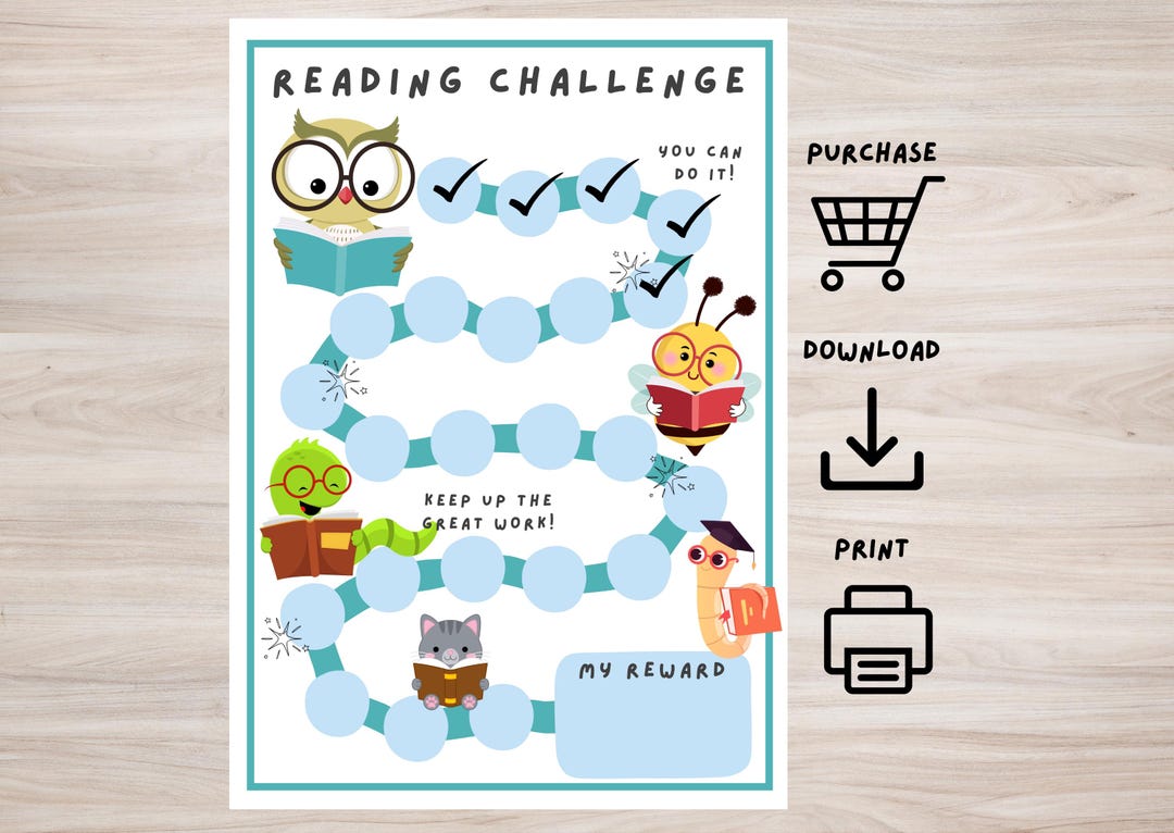 Reading Challenge Reward Chart, Chore Chart, Behaviour Chart, Digital ...