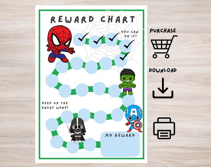 Superhero Reward Chart, Chore Chart, Behaviour Chart, Digital Download ...