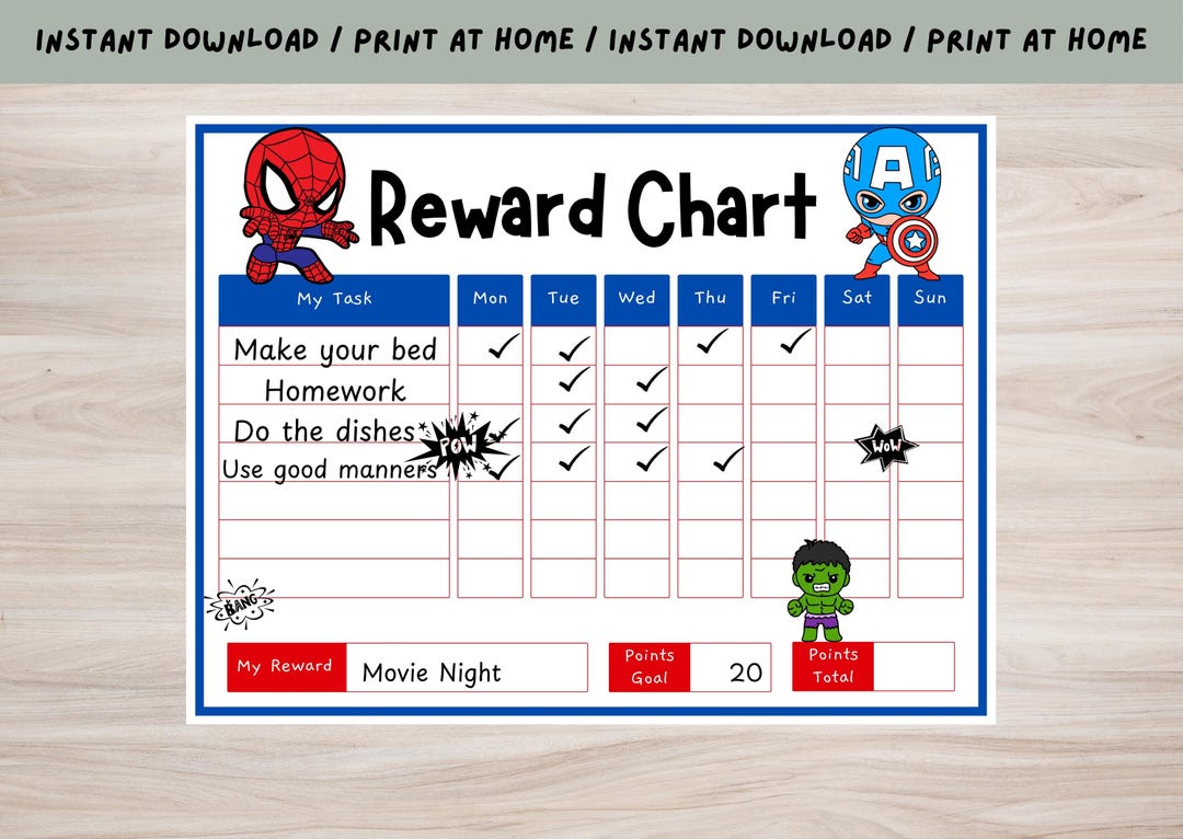 Superhero Reward Chart, Chore Chart, Behaviour Chart, Digital Download ...