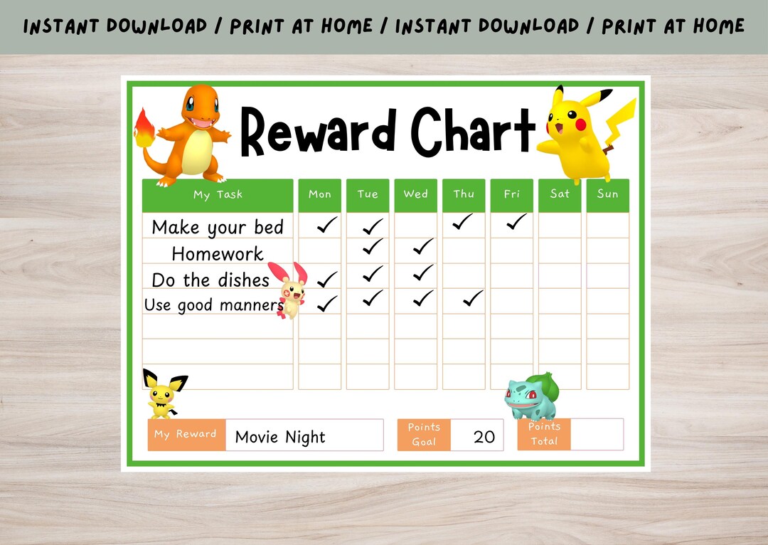 Pokemon Reward Chart, Chore Chart, Behaviour Chart, Digital Download ...