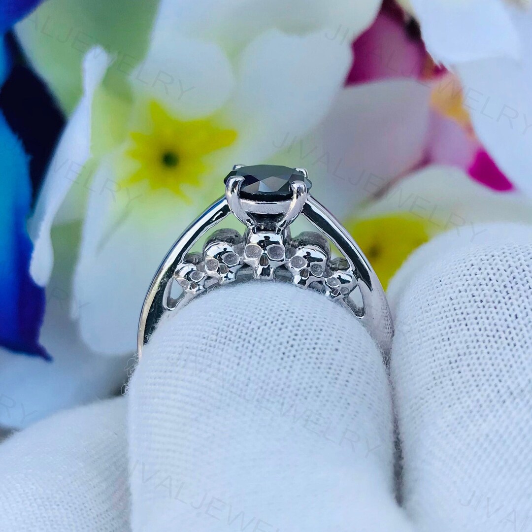 Multi Skull Design 2 CT Black Round Cut Moissanite Halloween Skulls ...