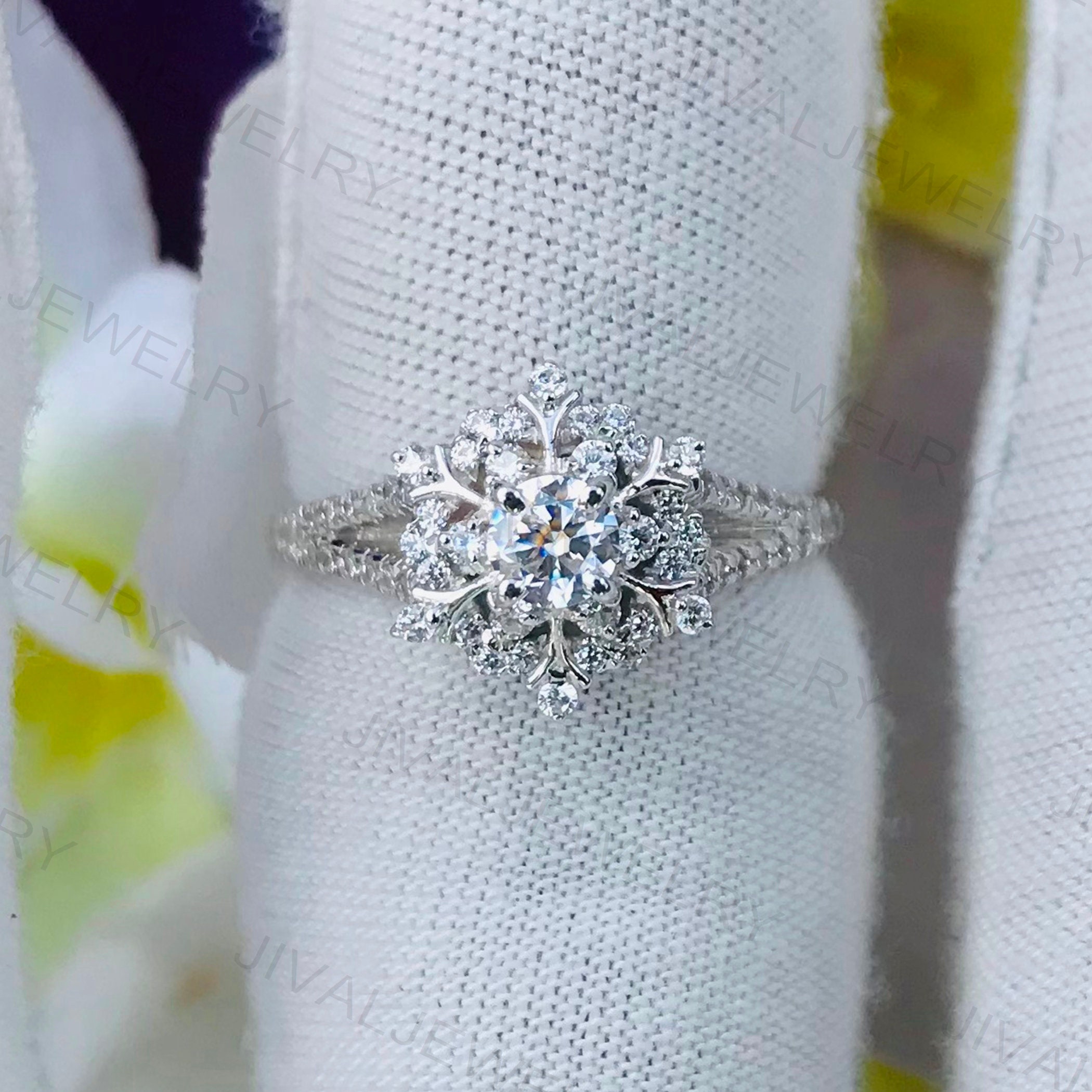 Enchanted Disney Elsa 1/2CT White Round Cut Moissanite Snowflake ...