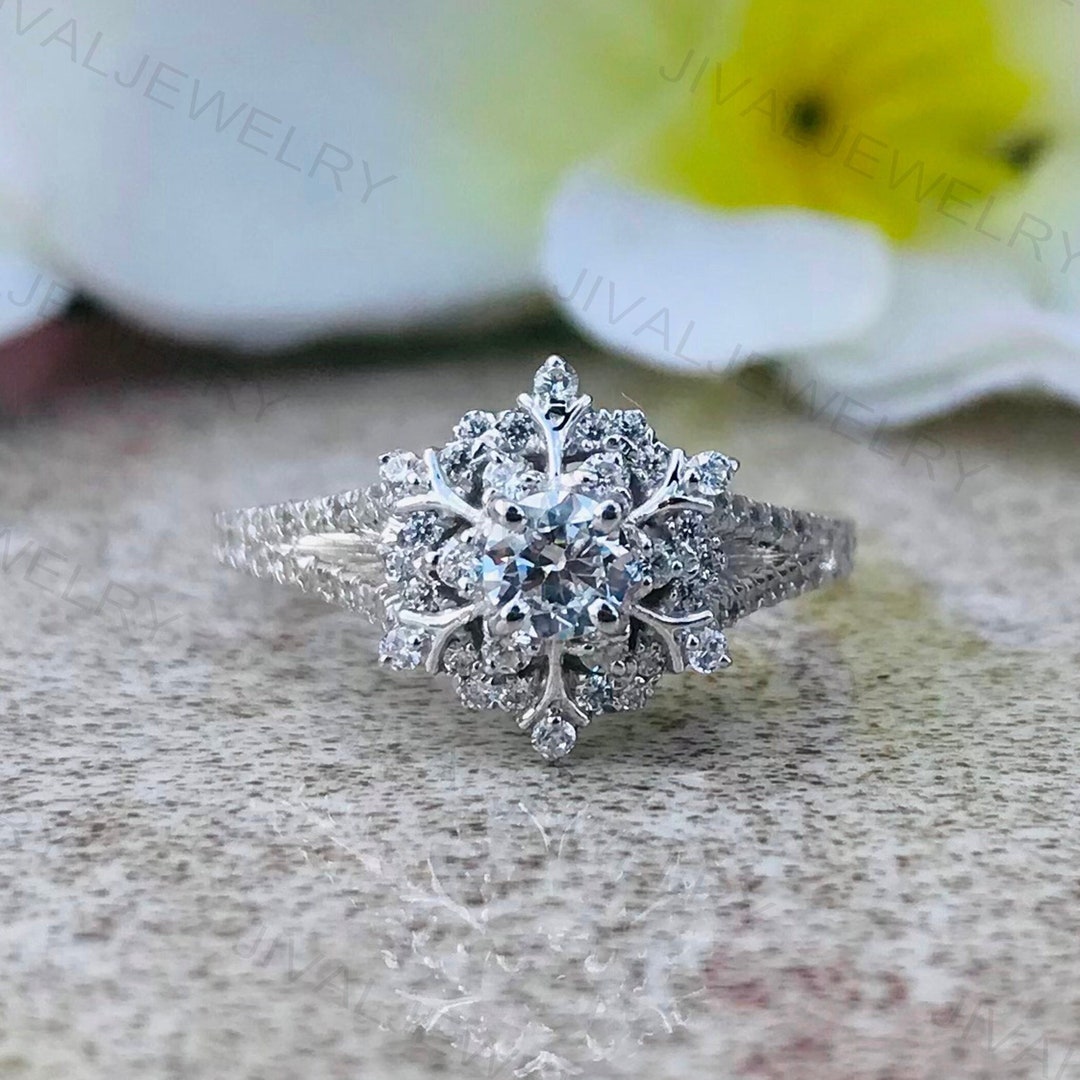 Enchanted Disney Elsa 1/2CT White Round Cut Moissanite Snowflake ...