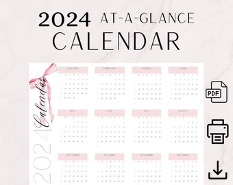 Darling Blue Bow 2024 Digital Calendar Instant Download, Printable ...