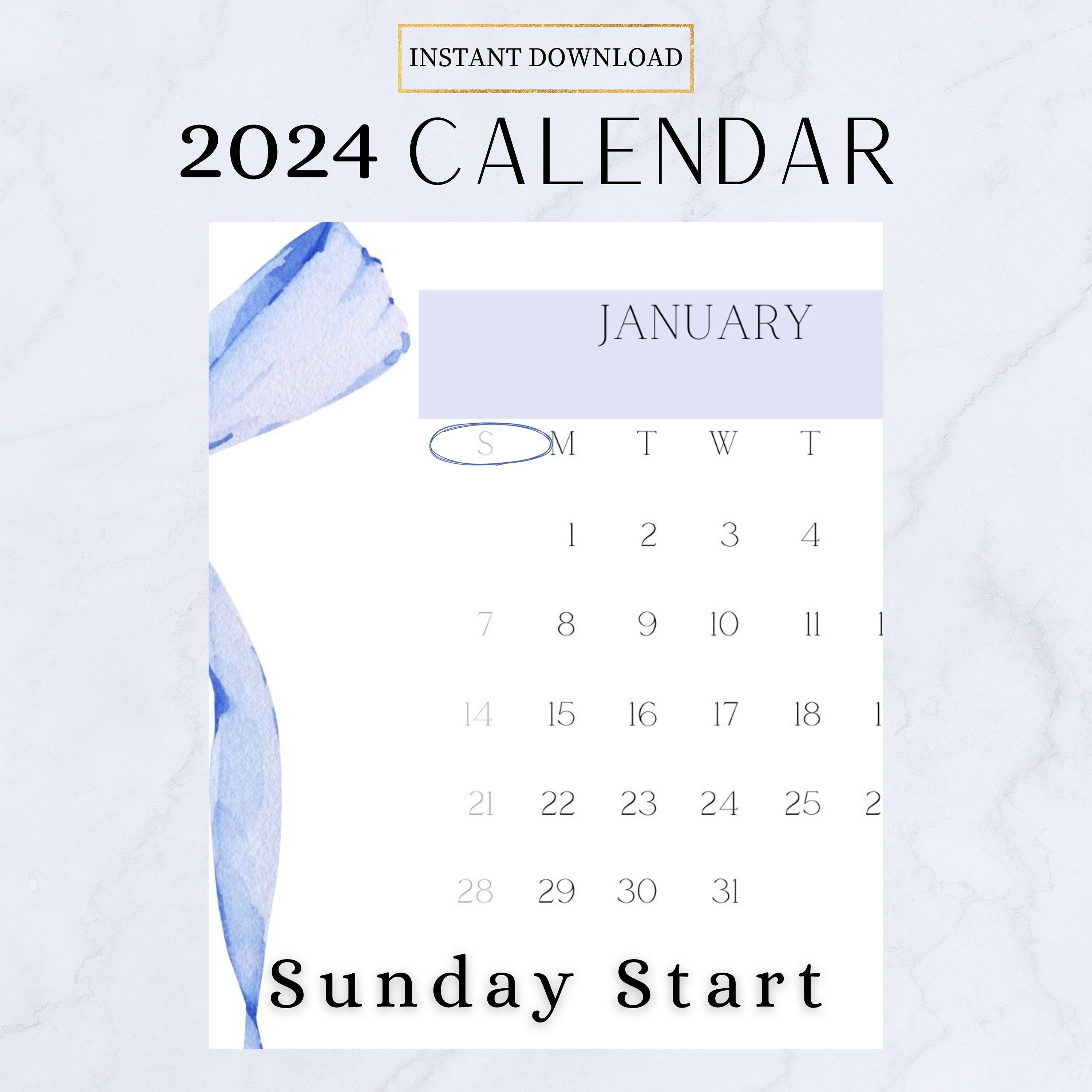Darling Blue Bow 2024 Digital Calendar | Instant Download, Printable ...