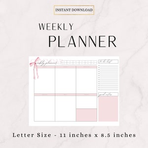 Charming Pink Bow Weekly Planner | Digital Download - Etsy