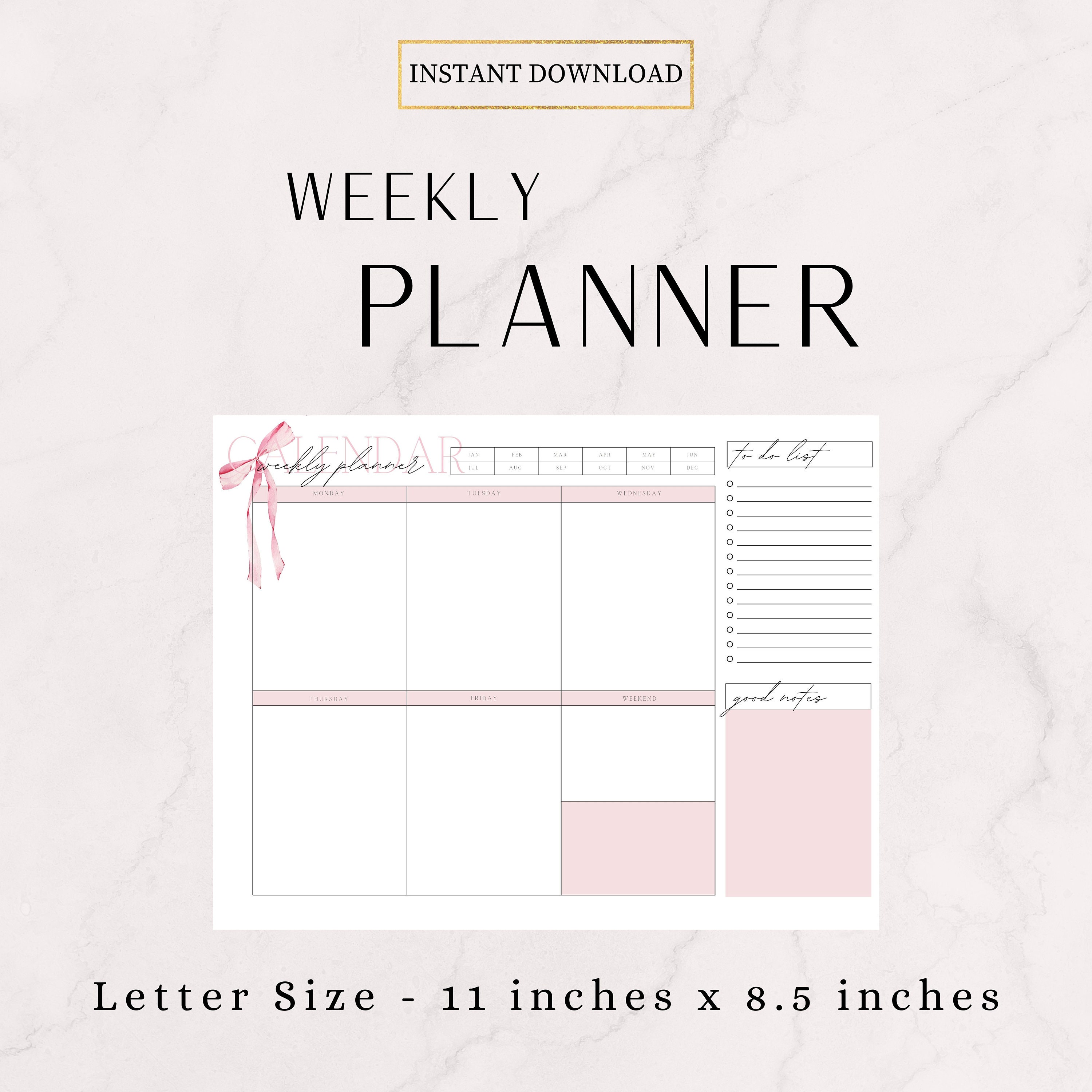 Charming Pink Bow Weekly Planner | Digital Download - Etsy