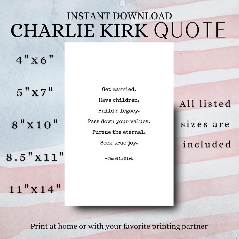 Charlie Kirk Quote Printable Art: Christian Inspirational Wall Decor ...