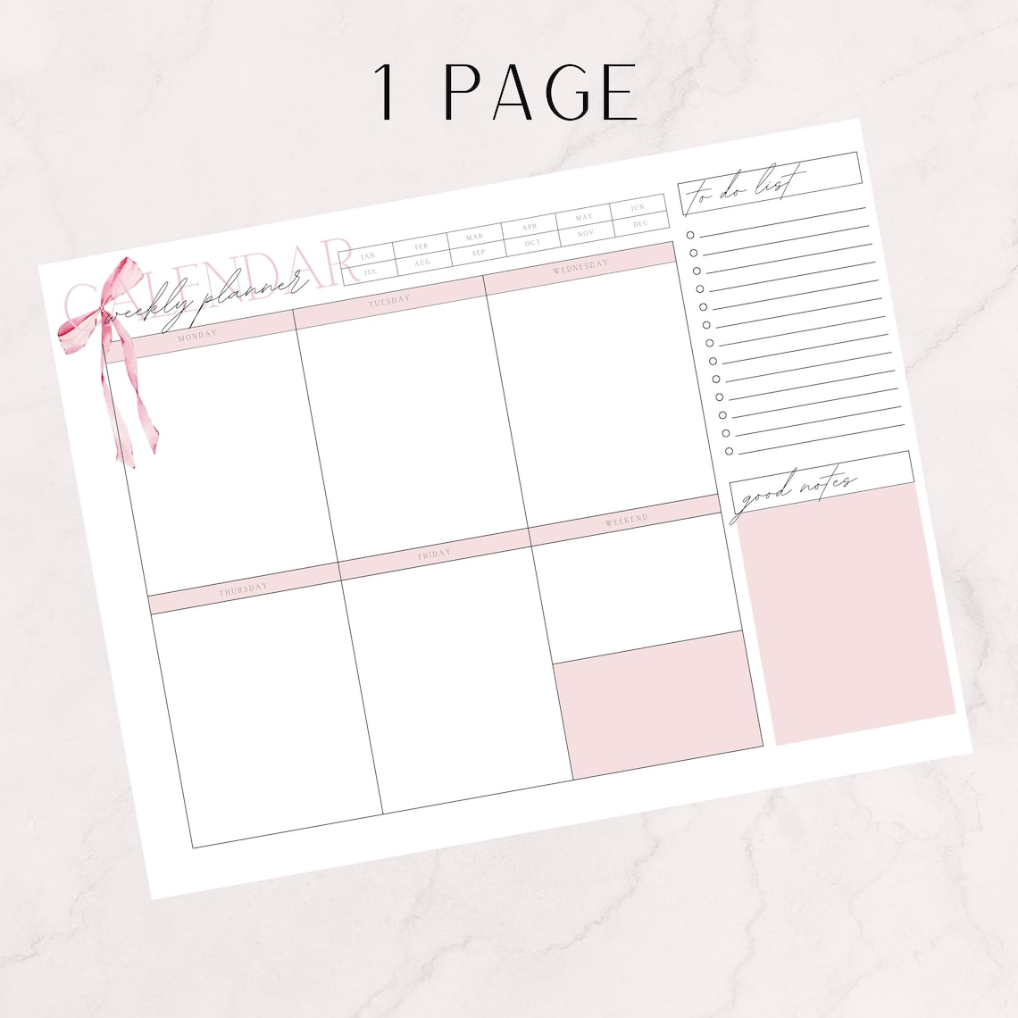 Charming Pink Bow Weekly Planner | Digital Download - Etsy