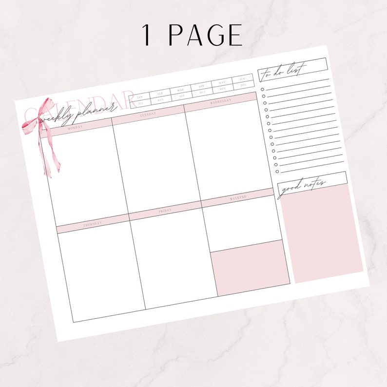 Charming Pink Bow Weekly Planner | Digital Download - Etsy