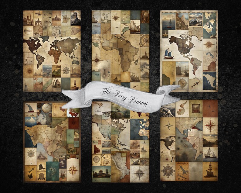 Vintage Collage Antique Earth Map 12 Journal Pages, Printable Paper ...