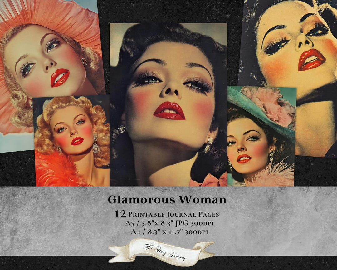 50s Glamour Chic Woman 12 Journal Pages, Printable Paper, Junk Journal ...