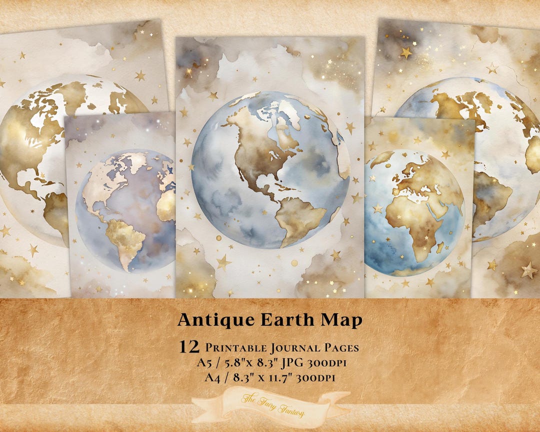 Vintage Globe Antique Earth Map 12 Journal Pages, Printable Paper,junk Journal, Ephemera ...