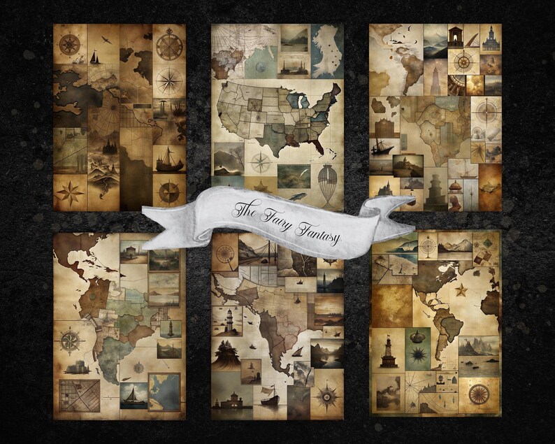 Vintage Collage Antique Earth Map 12 Journal Pages, Printable Paper ...