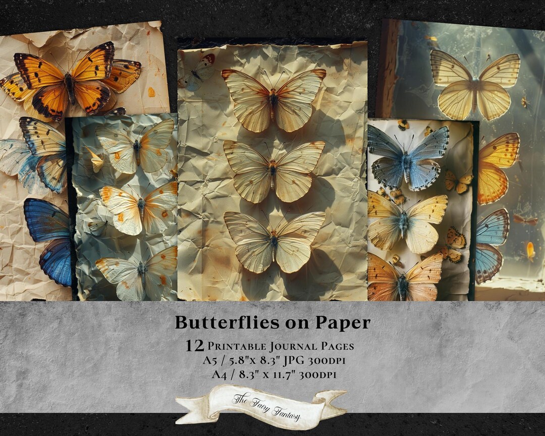 Ephemera Butterflies 12 Journal Pages, Printable Paper,junk Journal ...