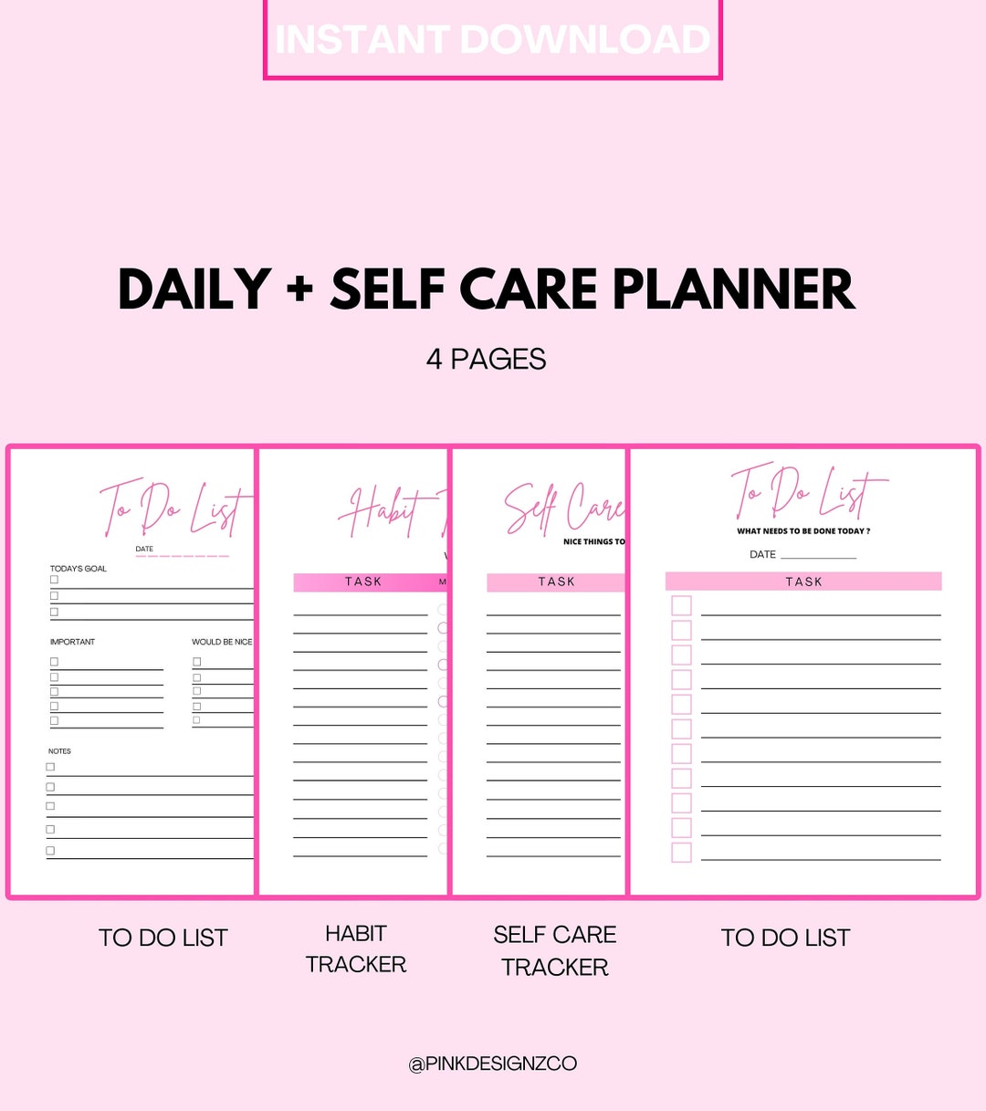 Pink Daily Planner Self Care Planner Pink to Do List Pink Self Care ...