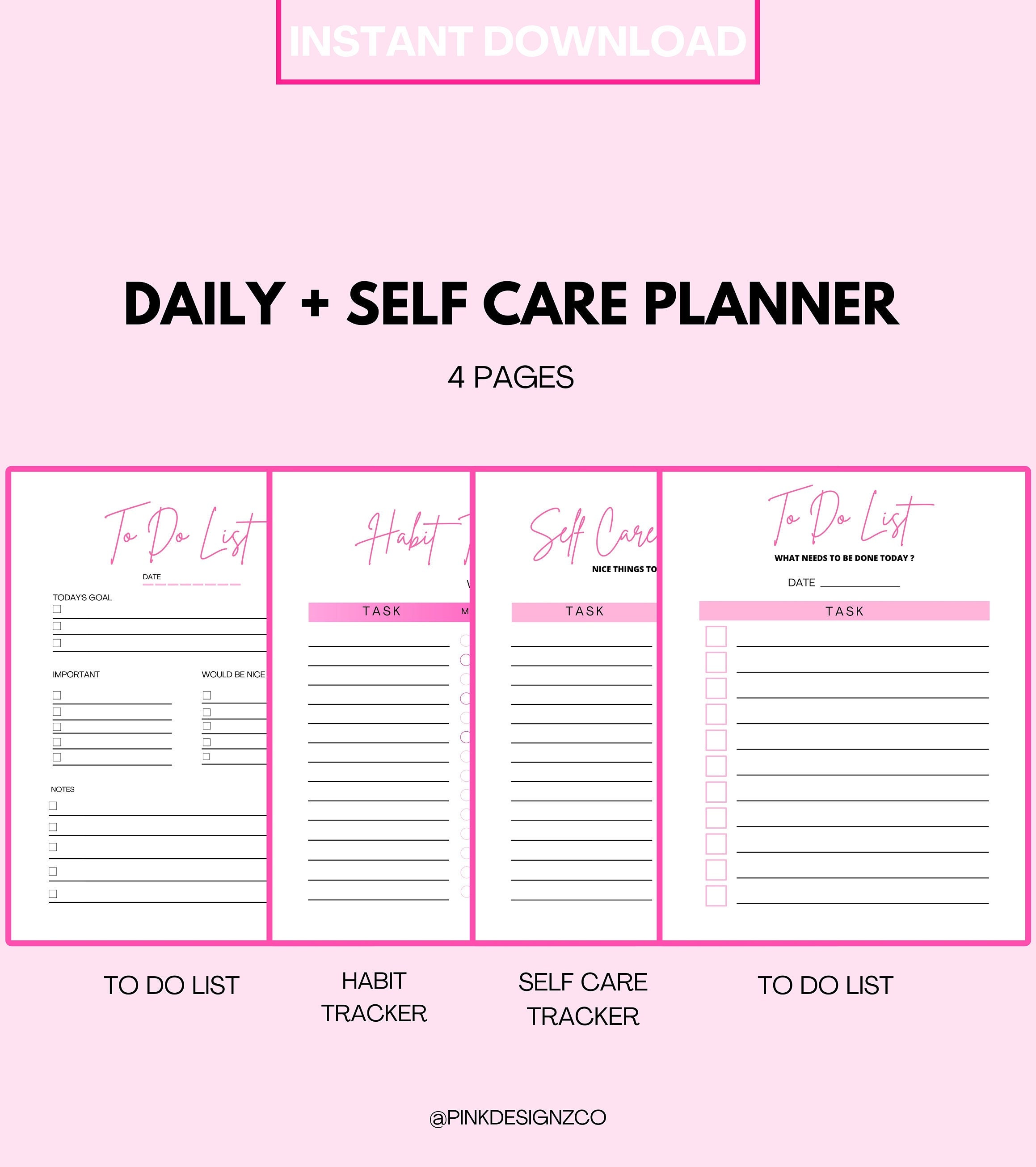 Pink Daily Planner Self Care Planner Pink to Do List Pink Self Care ...