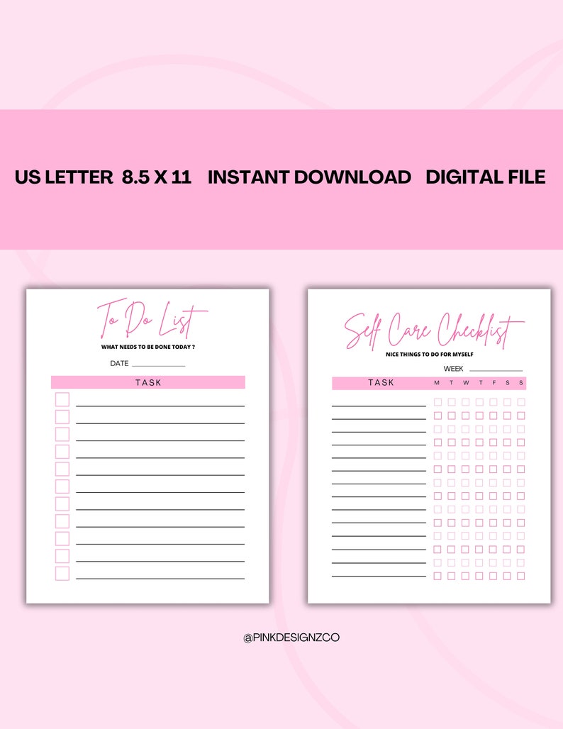 Pink Daily Planner Self Care Planner Pink to Do List Pink Self Care ...