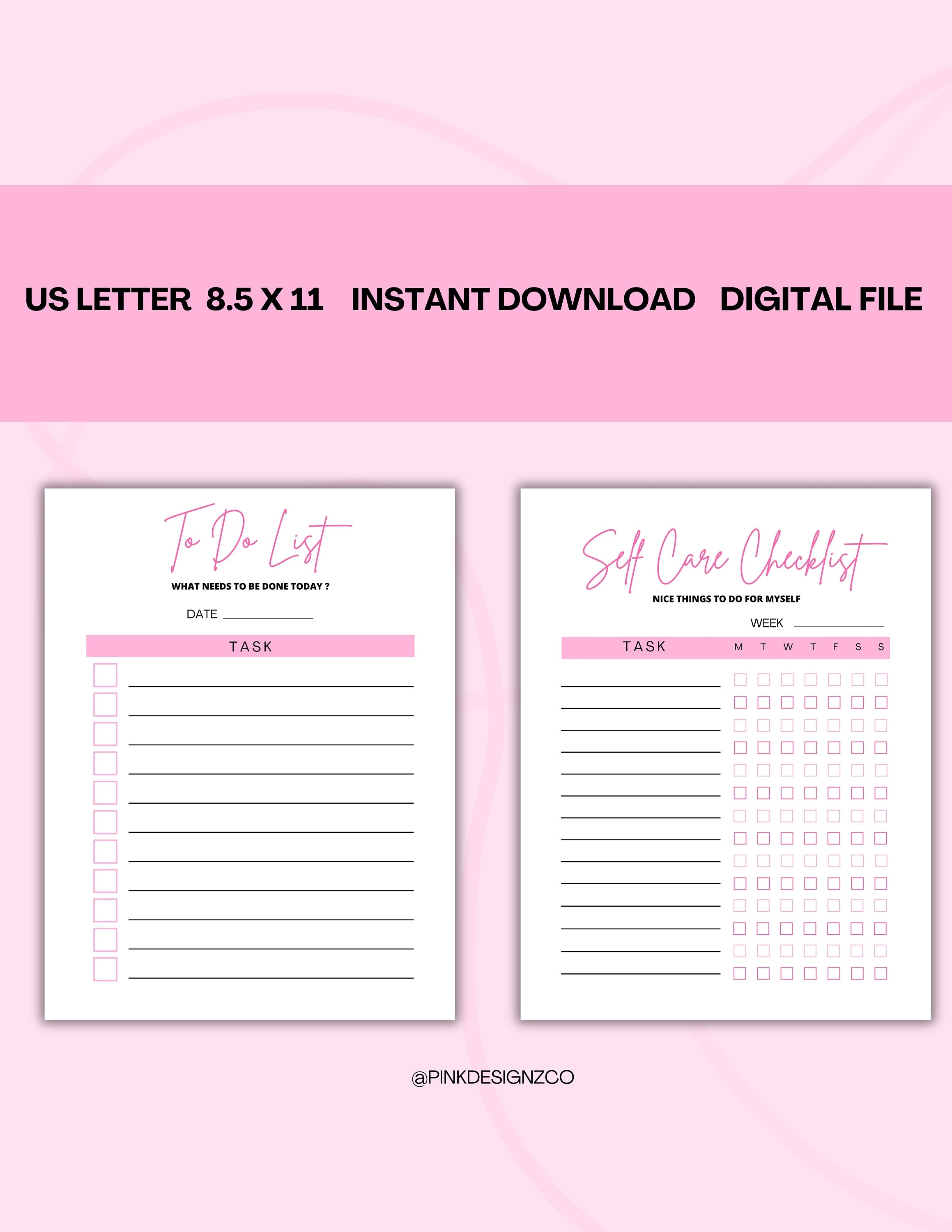 Pink Daily Planner Self Care Planner Pink to Do List Pink Self Care ...