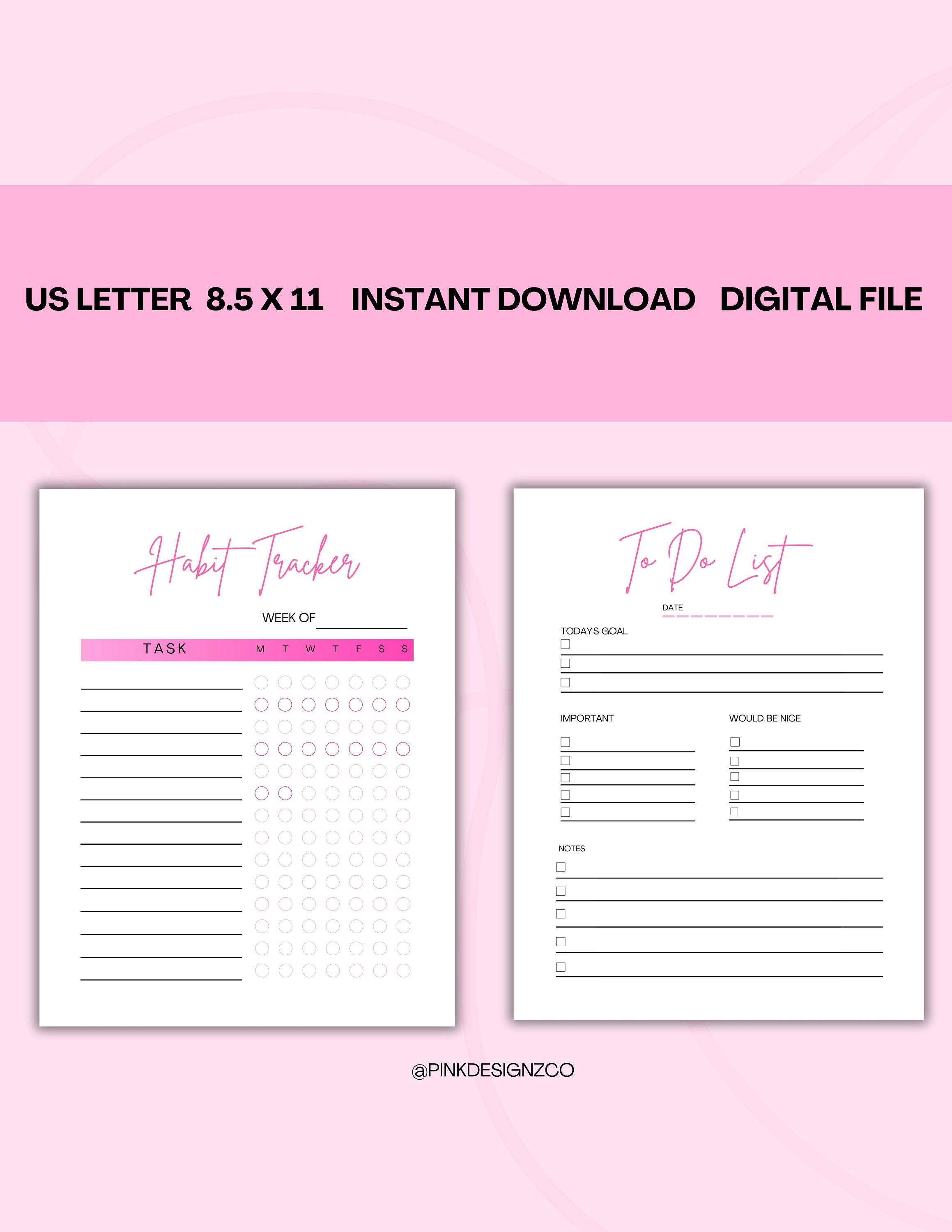 Pink Daily Planner Self Care Planner Pink to Do List Pink Self Care ...