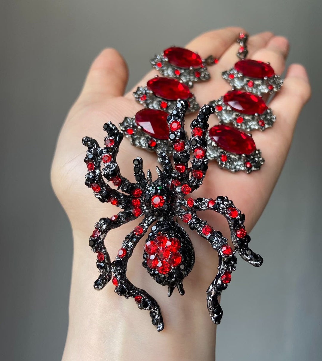 Spider Choker Necklace Halloween Jewelryred Cz Necklace - Etsy